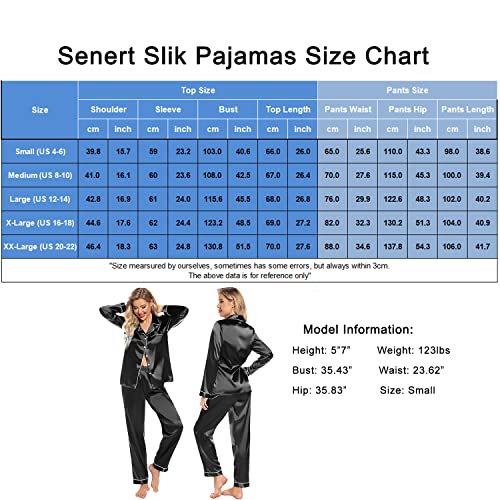 Senert Women's Long Sleeve Sleepwear Button Down Satin 2 Piece Pajama Set White,Medium
