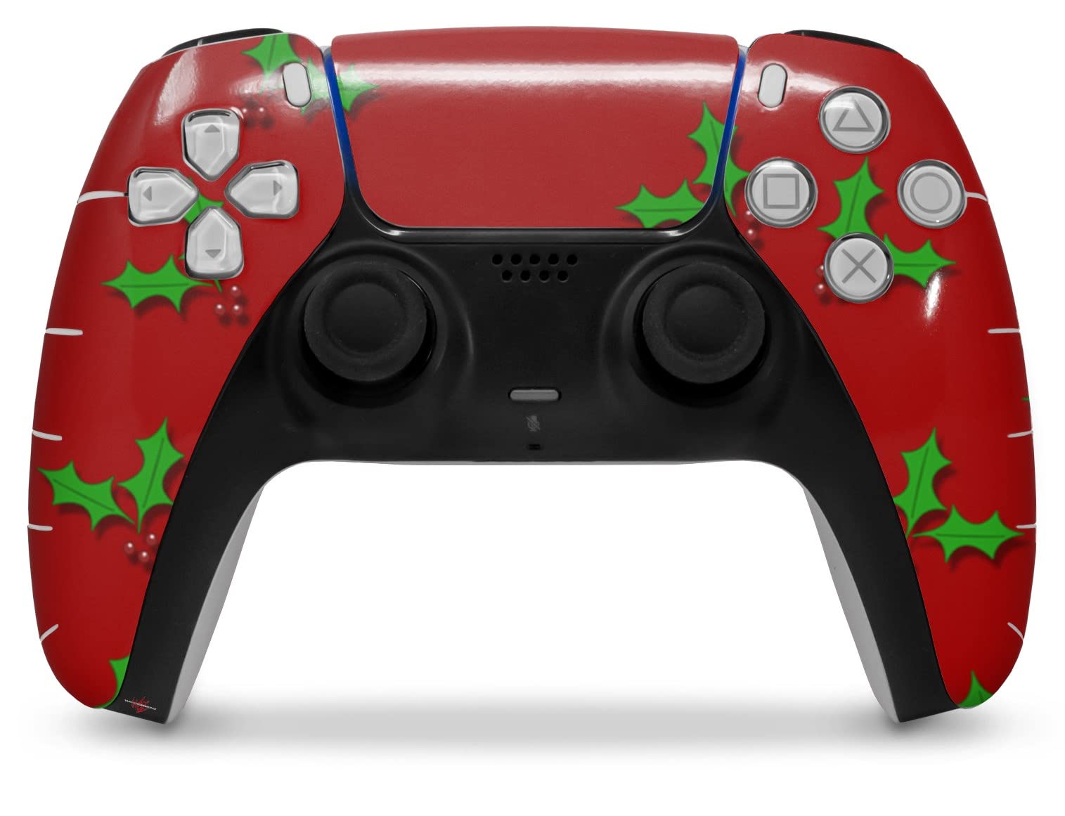 WraptorSkinz Skin Wrap compatible with Sony PS5 DualSense Controller Christmas Holly Leaves on Red (CONTROLLER NOT INCLUDED)