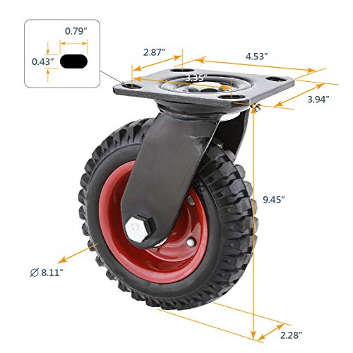 POWERTEC 17051 Swivel Heavy Duty Industrial Caster, 8β Wheel Rubber Knobby Tread β Black