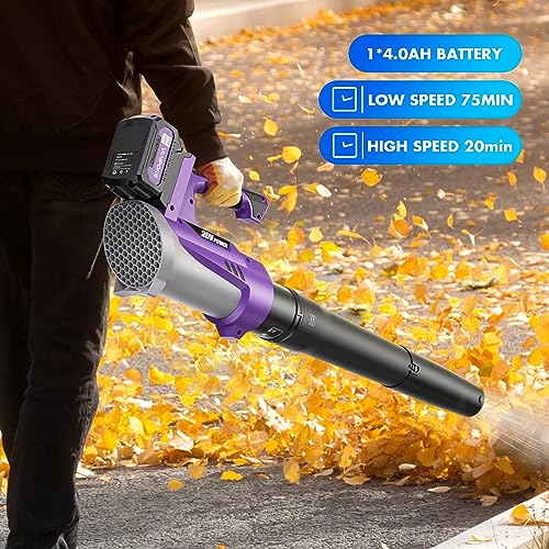 VANPORE Electric Leaf Blower Cordless:580 CFM 6-Gear Wind Speed Regulation with 4.0Ah Battery Powered,Electric Blower for Lawn Care, Yard, Grass, Patio, Blowing Leaves and Snow