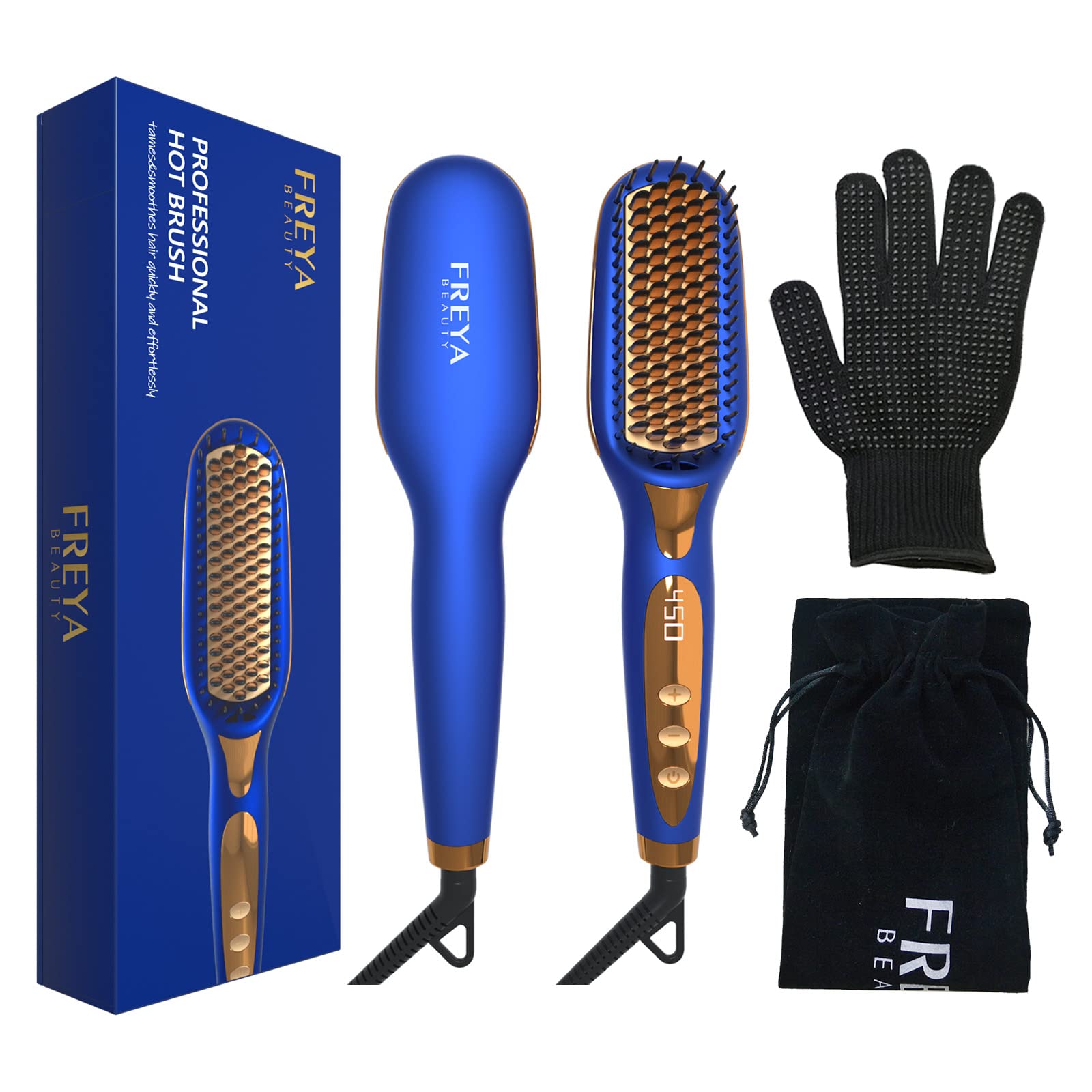 Hair Straightener Brush, 30s Fast MCH Heating Negative Ionic Hot Straightening Brush for Home Salon, Auto-Off Safety & Anti-Scald, Auto Temperature Lock with Universal Dual Voltage