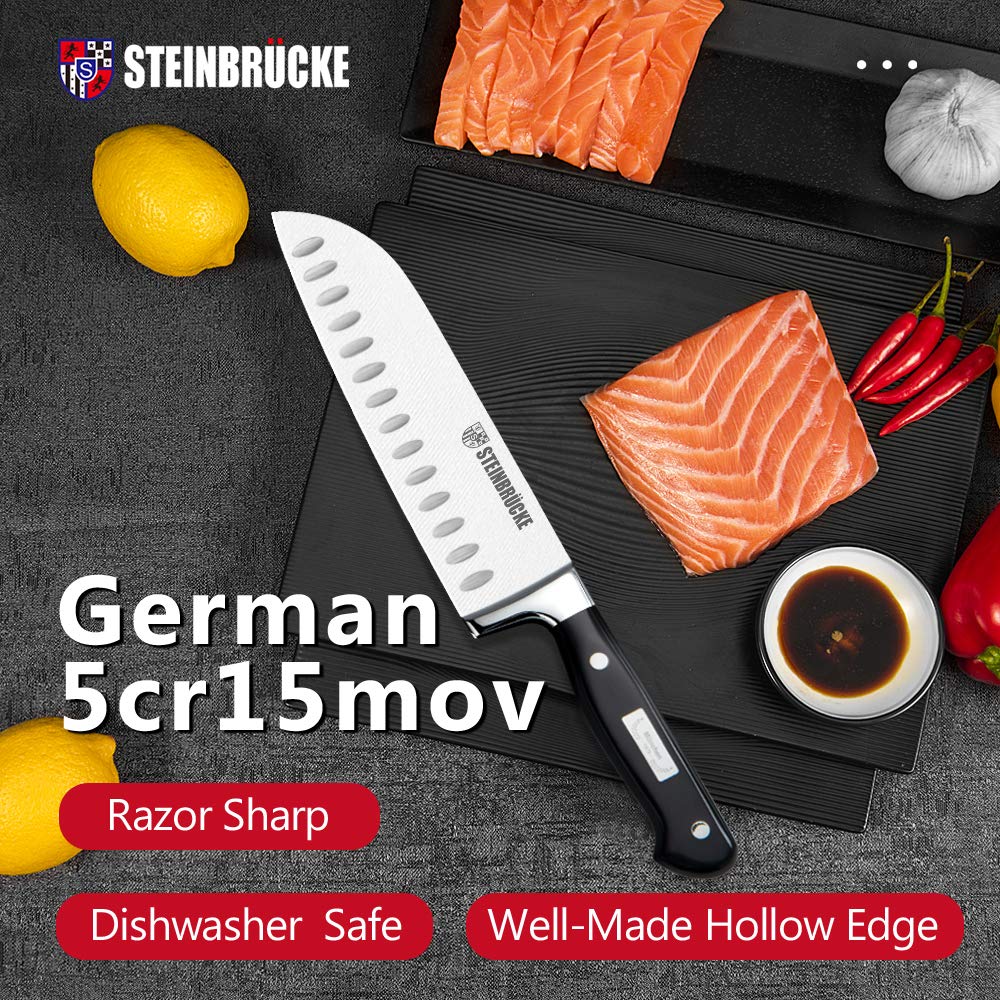 Gioventù Santoku Knife - 7 inch Kitchen Knife Forged from German Stainless Steel 5Cr15Mov(HRC58), Full Tang, Razor Sharp Blade for Slicing, Dicing&Chopping