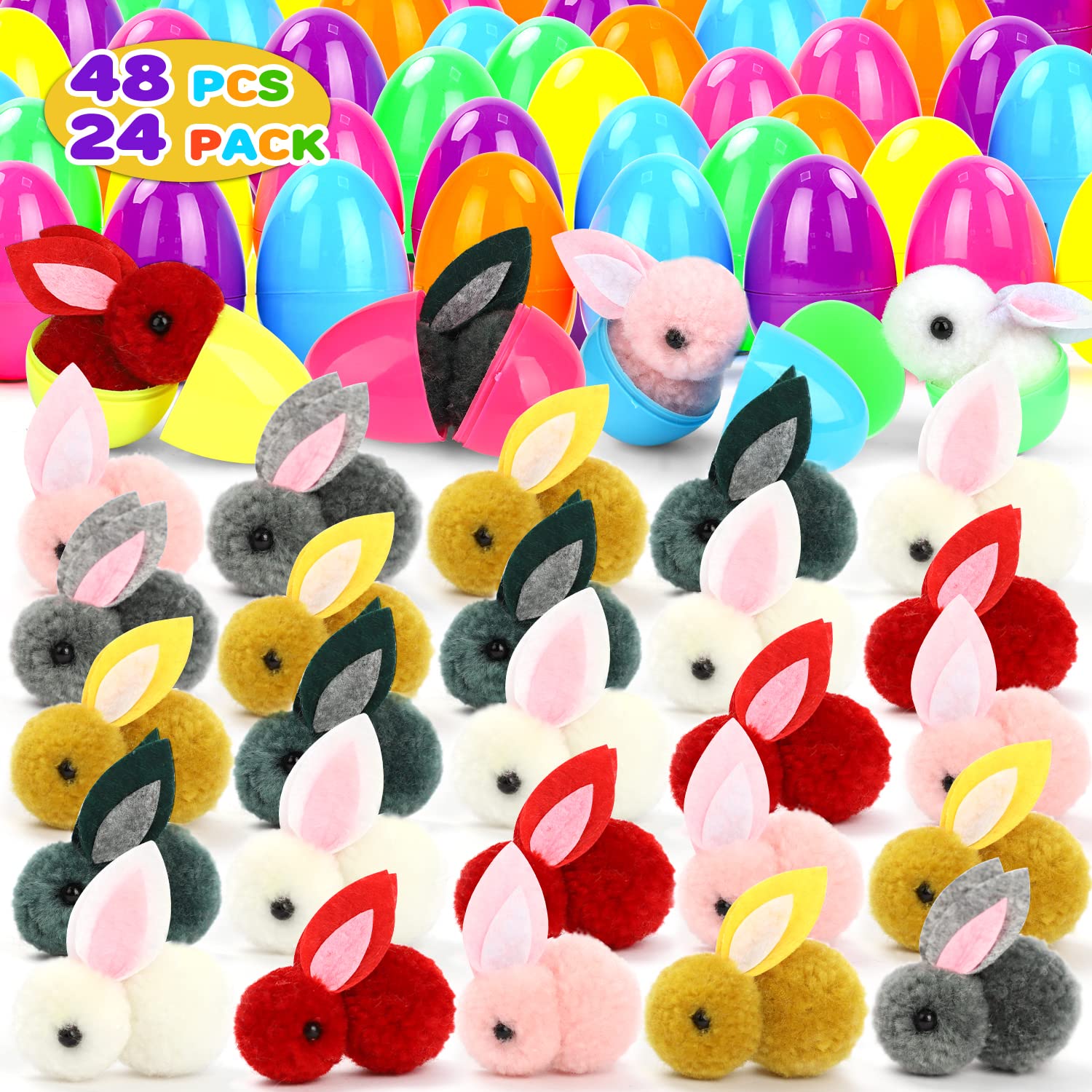TOY Life Easter Basket Stuffers with Bunny 24 Pack Egg Fillers for Kids Eggs Toys Inside, Mini Stuffed Animals, Hunts Surprise