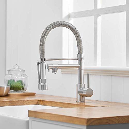 Fapully Kitchen Faucet with Sprayer,Single Handle Kitchen Faucet with Hole Cover Brushed Nickel