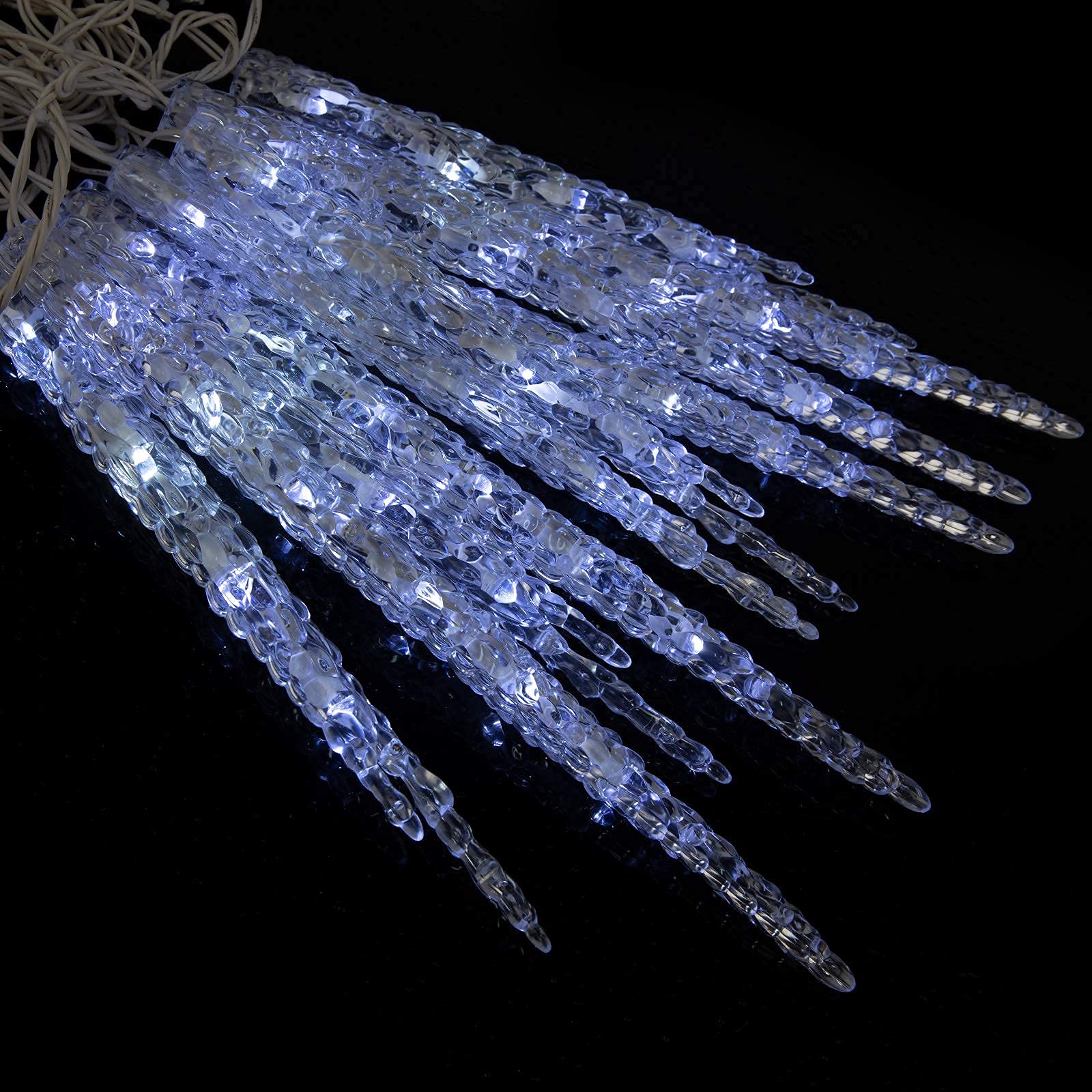 Christmas Icicle Lights with Clips, 10 Tubes 50 LED 15" LED Crystal Ice Falling String Lights, 36 Sets Connectable Waterproof Hanging Christmas Lights Plug in for Winter Roof Holiday Outdoor Decor