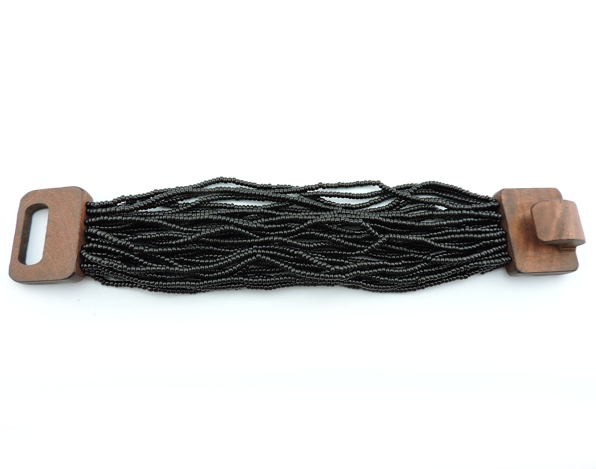Coiris Wooden Beaded Bangle Bracelets for Women Boho Chunky Beaded Strand Bracelets Bohemian Summer Beach Bracelet Jewelry for Women (BR1167-pure black)