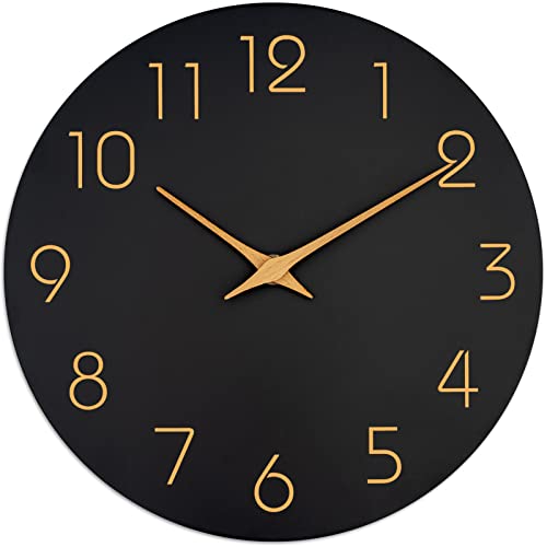 Mosewa 12 Inch Black Wall Clock Battery Operated Silent Non-Ticking - Modern Simple Minimalist Clock Decorative for Kitchen,Bedroom,Home Office,Bathroom,Living Room