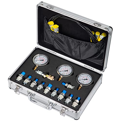 VEVOR Hydraulic Pressure Test Kit, 25/40/60Mpa/11Couplings, Excavator Parts Hydraulic Tester Coupling Hydraulic Pressure Gauge Kit for Excavator Construction Machinery