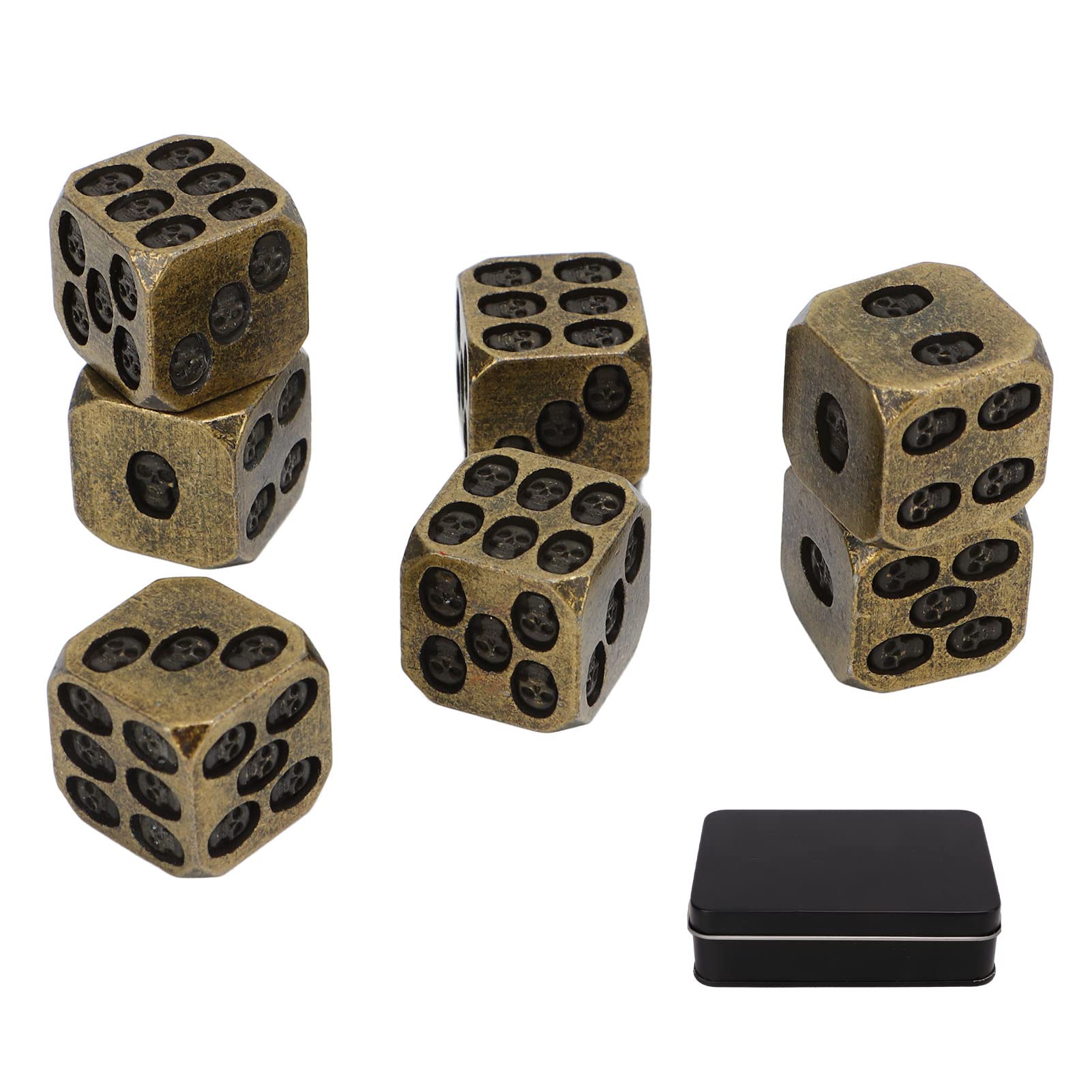 D6 Metal Dice Set, 6 Inlaid Skull Dice Set DND Dice Set with Gift Box 7 Pcs 6 Sided Polyhedral Metal Dice Set Portable Dungeons and Dragons Dice Set for DND RPG Pathfinder, Gifts(Bronze)