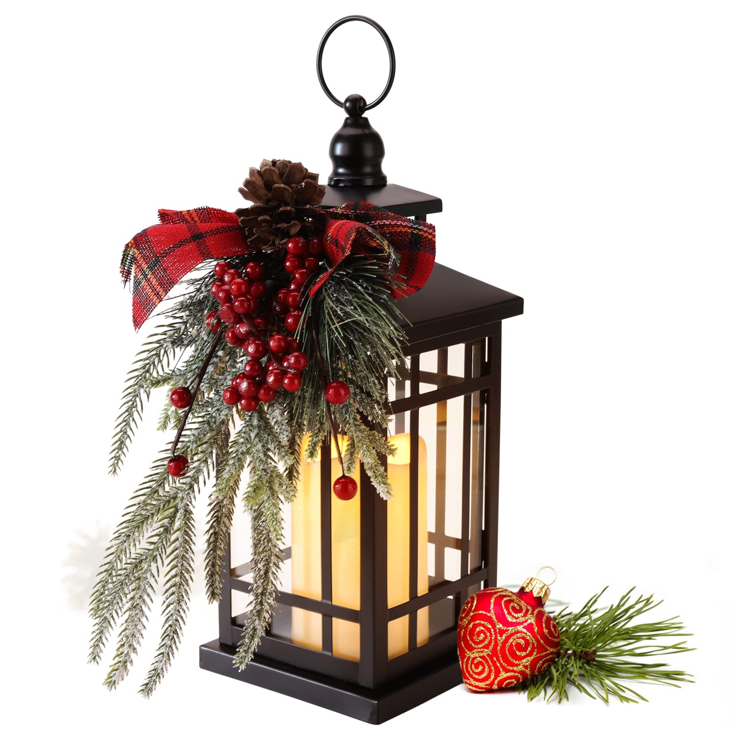 Christmas Lanterns Christmas Decorative Lantern Snow Globe Christmas Decorations Indoor Outdoor Flashing Candle Lights, Dining Table Fireplace Decoration Hanging Candle Lanterns Holiday Decor