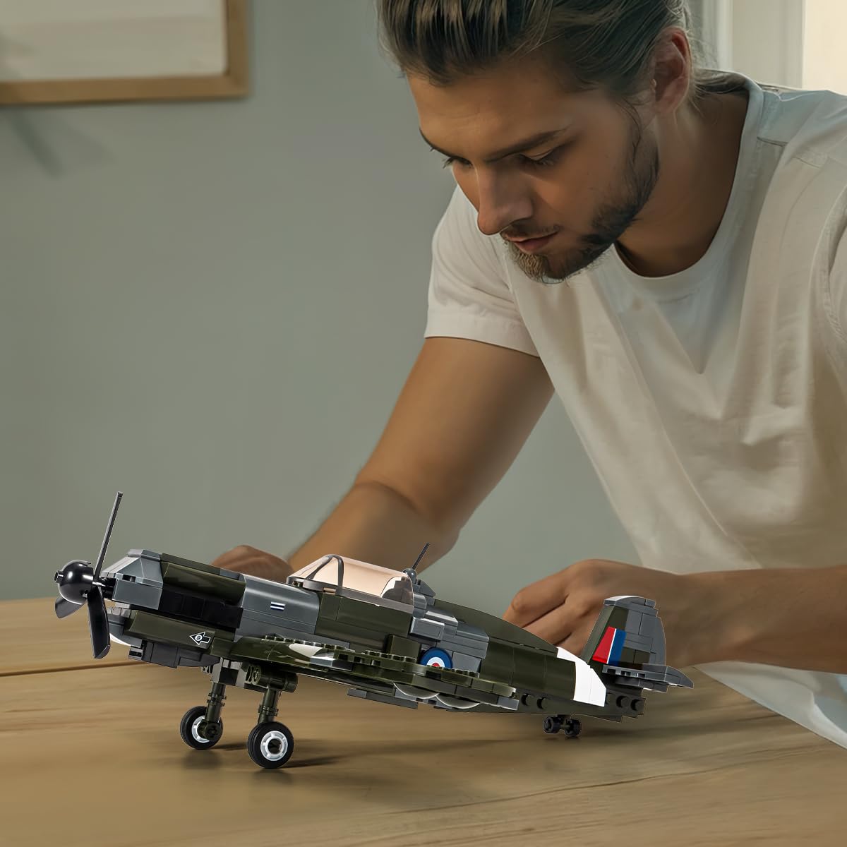 DAHONPA Spitfire Jet Military Army Fighter Building Bricks Set with 1 Figure, 290 Pieces Air-Force Build Blocks Toy, Gift for Kid and Adult