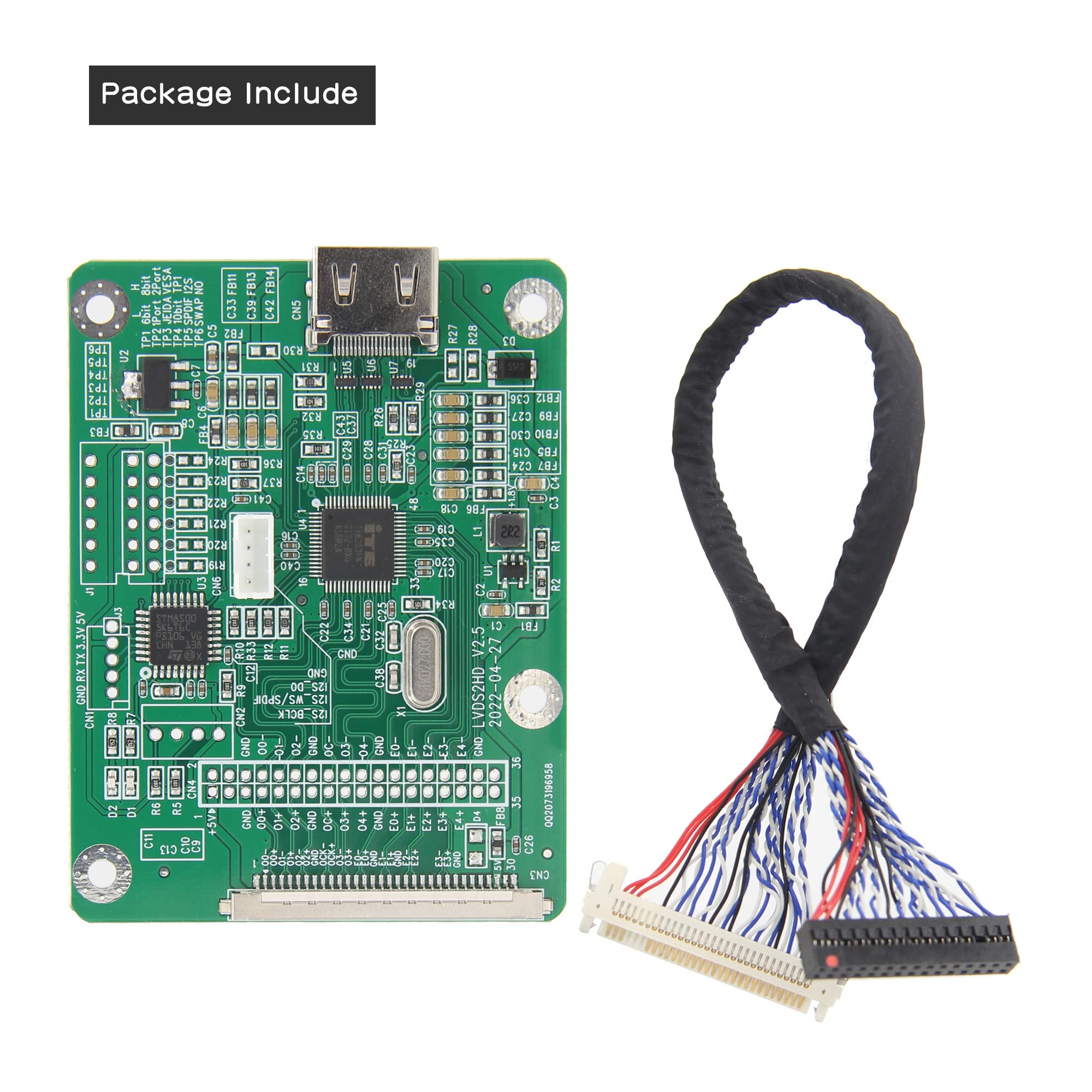 eleUniverse LVDS to HDMI Adapter Board LVDS2 with LVDS Cable with Default Mode Double 8 | VESA | 8bit | I2S Sound Input
