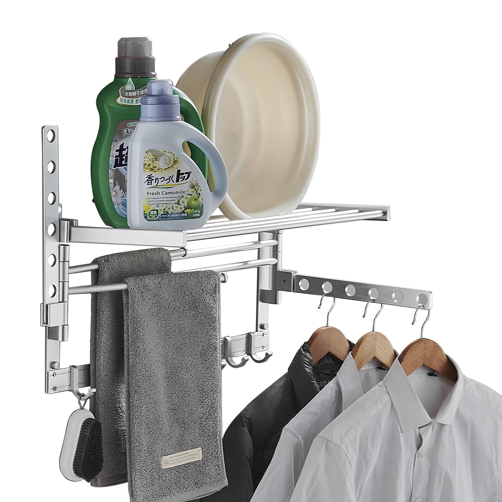 KIJINOGF Laundry Drying Rack with 6 Swing Arms Wall-Mounted Swivel Clothes Dryer Rack 2 Swivel Bars with 6 Holes, Space Saver Foldable Laundry Room Organizer, Aluminum 15.8" 1 Pack(Black)