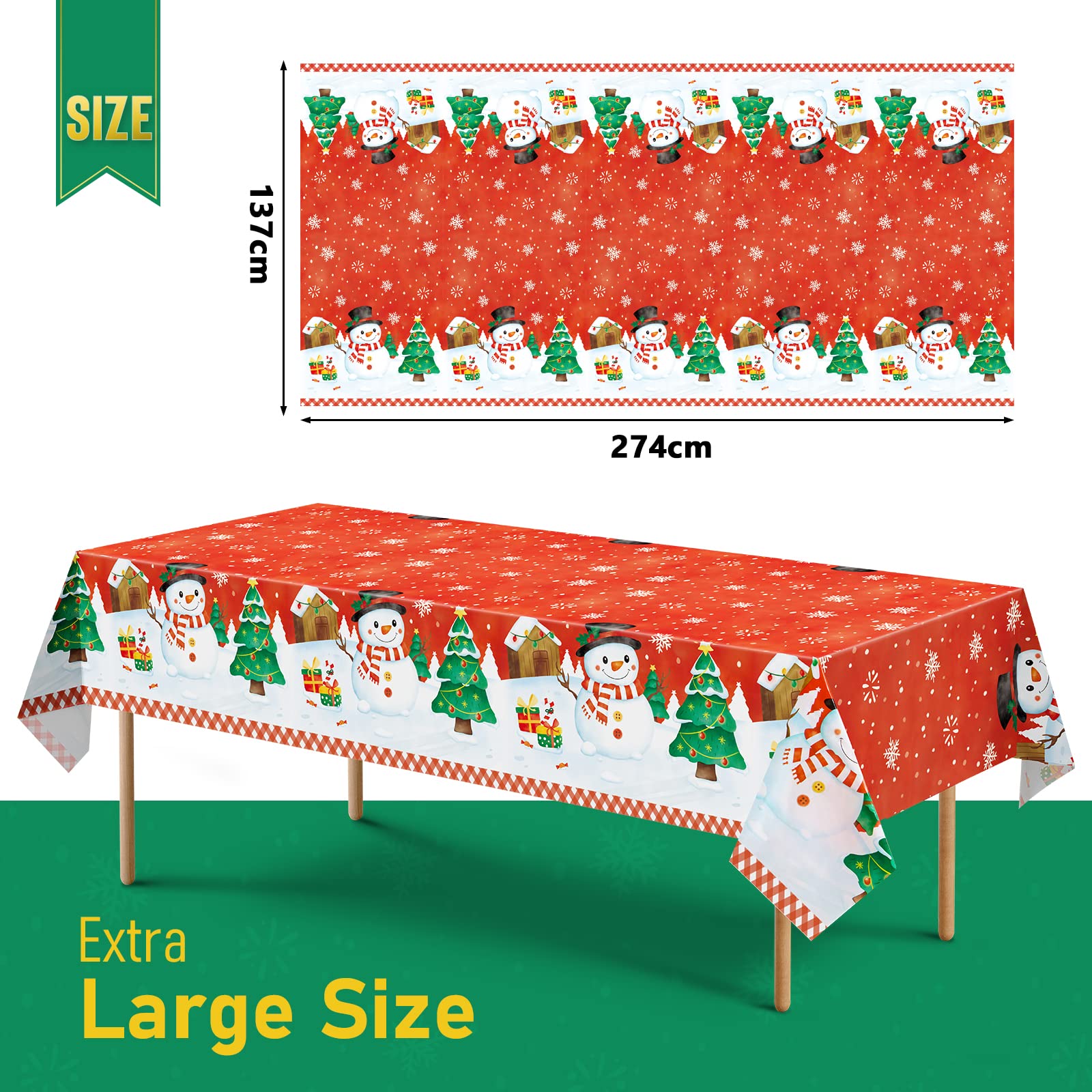 Christmas Tablecloths Plastic - 1 Pack 54" x 108" Disposable Plastic Christmas Table Cloth Rectangle Table Christmas Table Cover Xmas Holiday Family Dinner Birthday Home Kitchen Outdoor Indoor