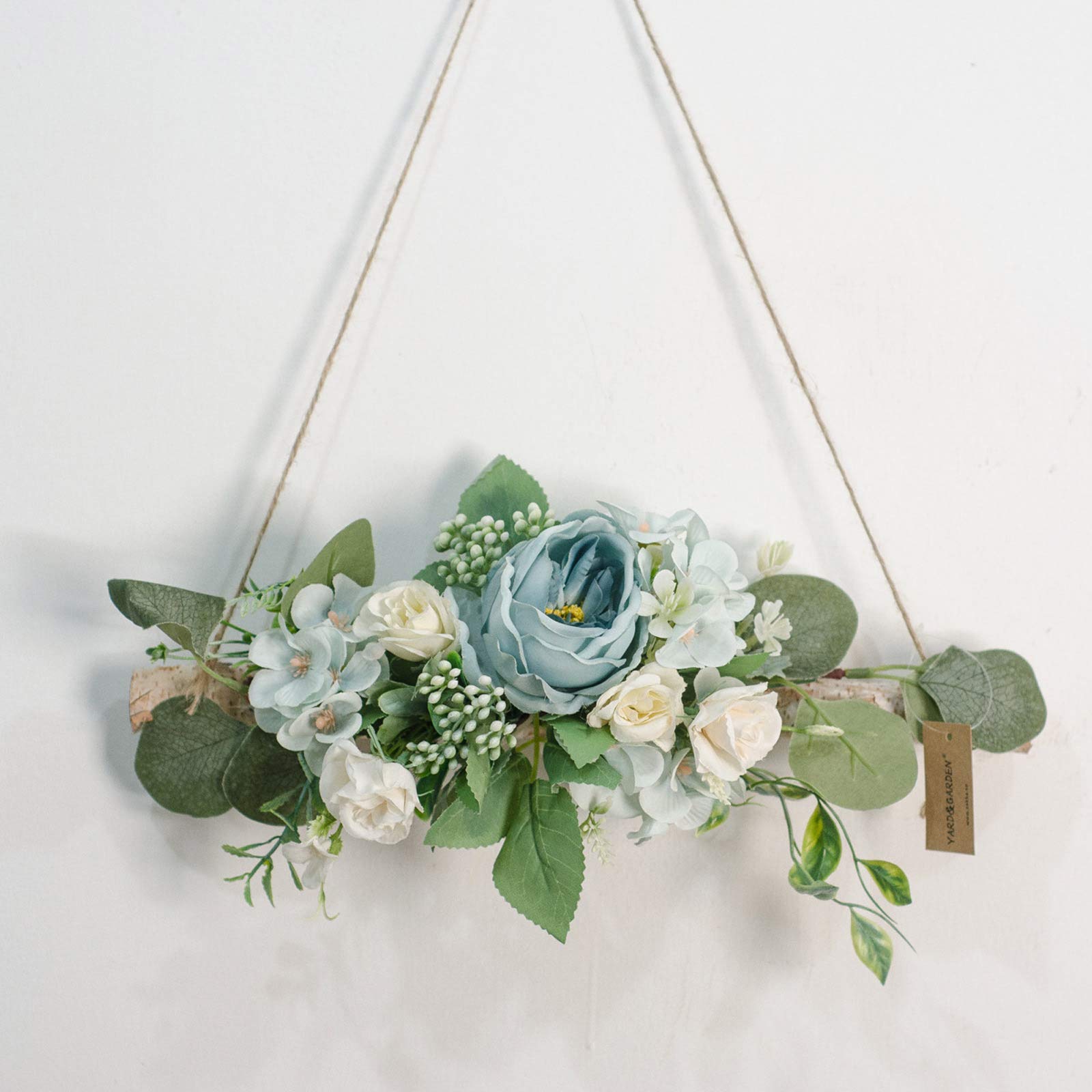 WUHNGD Artificial Spring Wreaths,Spring Decor Handmade Floral Swag,11.8Inch Peony Swag,Decorative Swag with Rose Hydrangeas Eucalyptus Leaves for Home Room Garden Lintel Wedding Party Decor