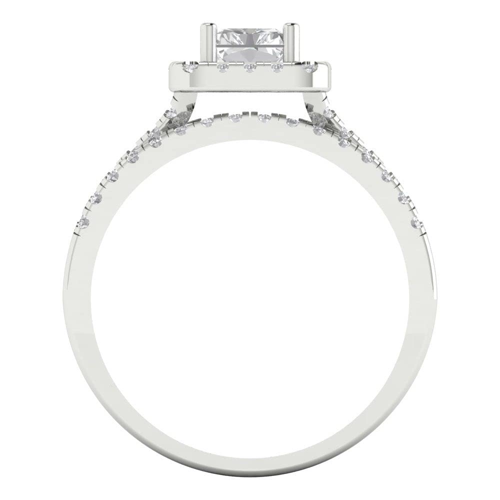 Clara Pucci 1.57ct Emerald Cut Genuine Zircon 14k White Gold Halo Solitaire W/Accents Wedding Bridal Engagement Set Ring Band Size 9