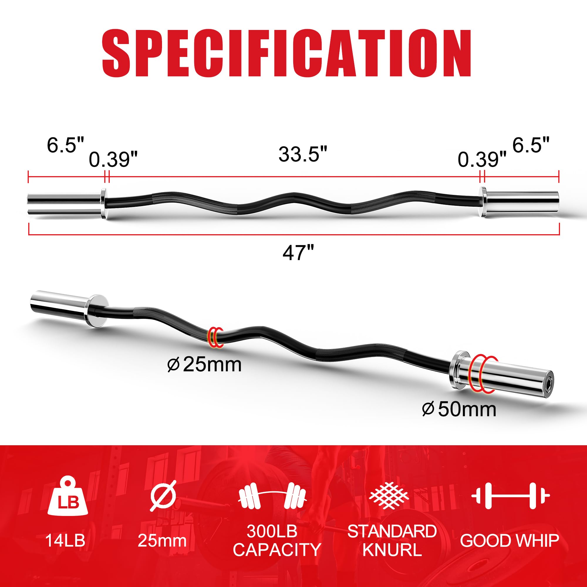 Elevens Olympic Barbell Weight Bar for Weightlifting, Bench Press Bar 7ft/6ft/5ft for Strength Training, Rated 700lbs/500lbs/400lbs Weight Capacity