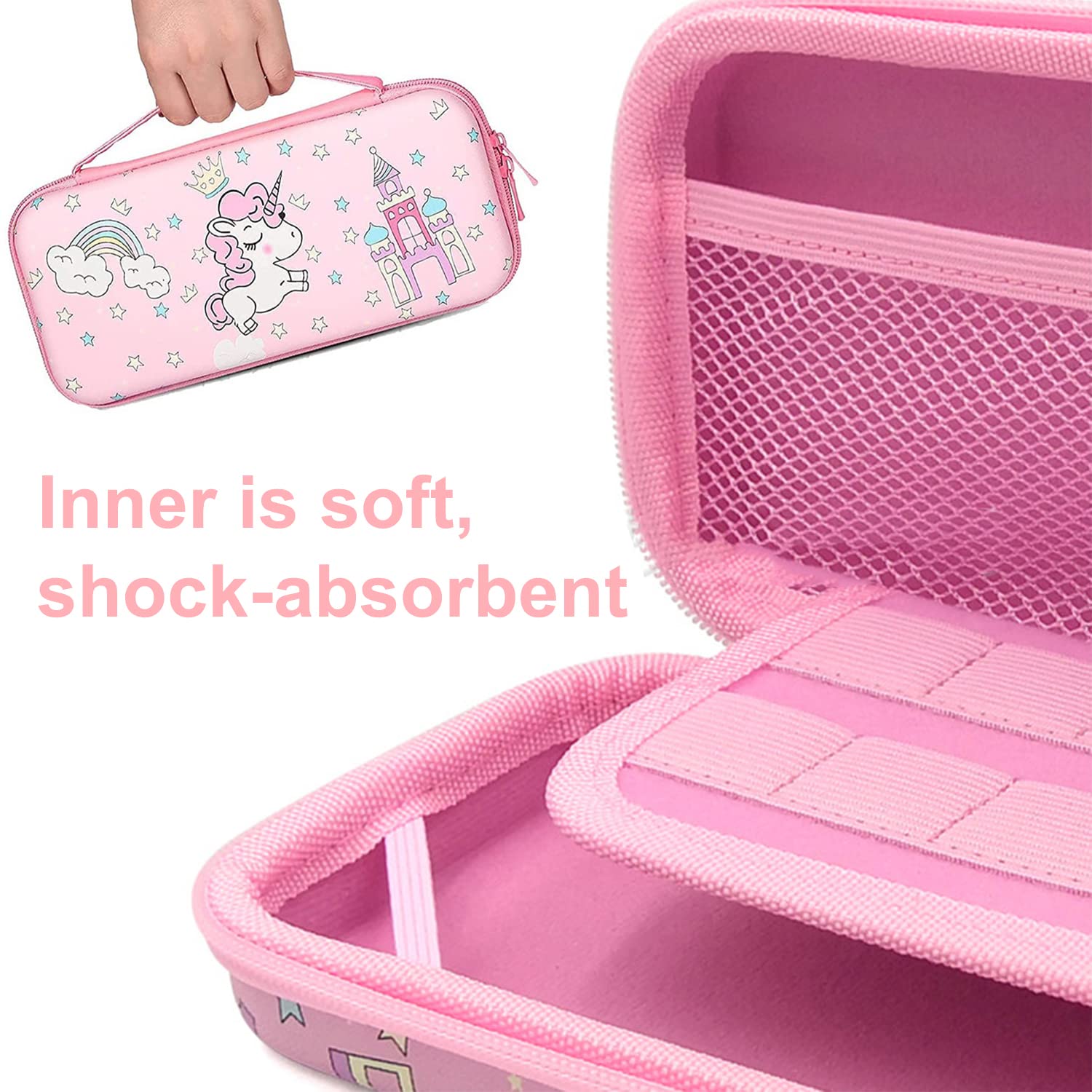 EMOZNY Switch OLED Case,Unicorn Switch Accessories for Girls,Cute Carrying Case for Nintendo Switch OLED Hard Shell Pink