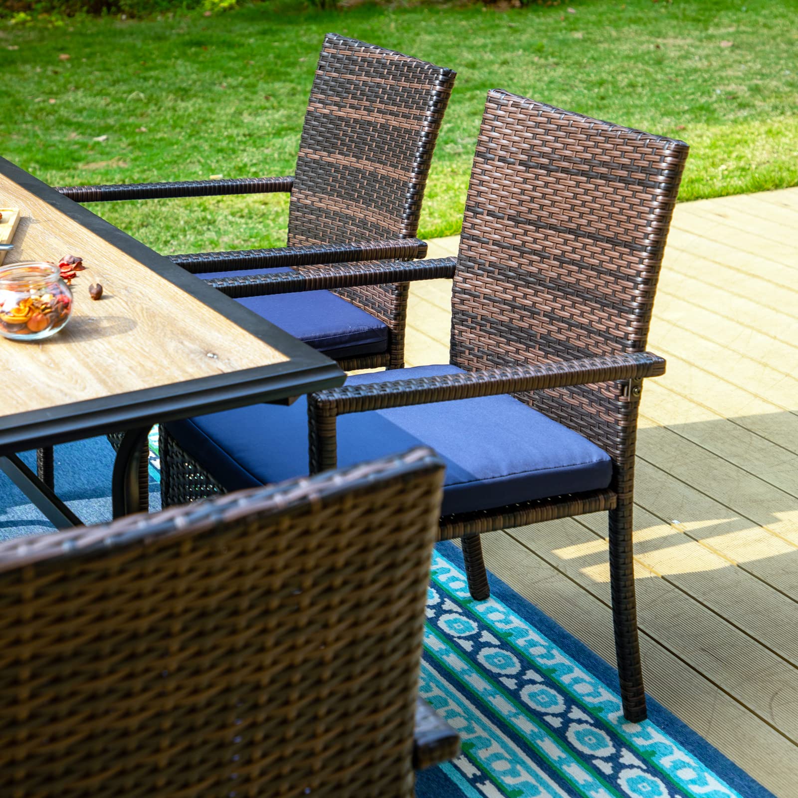 Sophia & William Patio Outdoor 2 Pieces Dining Chairs, Brown PE Rattan Armchair Sofa with Seat Cushions, Modern Outdoor Dining Conversation Furniture, Load Capacity: 330 lbs, 2 Pack