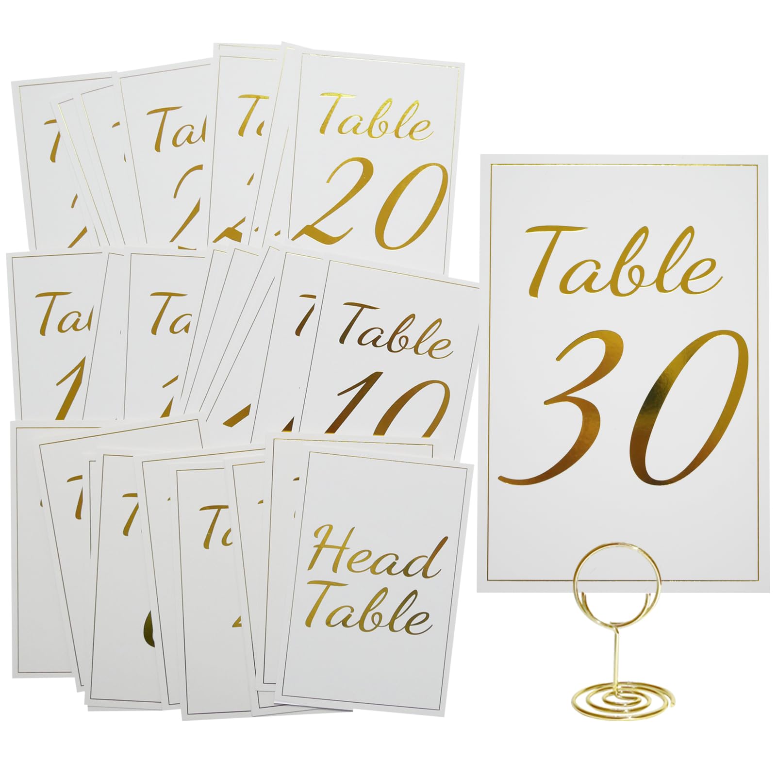 Gold Table Number Cards with Holders, 1-30 Gold Place Cards with Stands, 4x6" Double Sided Table Place Cards, Table Sign with Stands for Wedding Reception Event Party Restaurant Centerpieces Decor