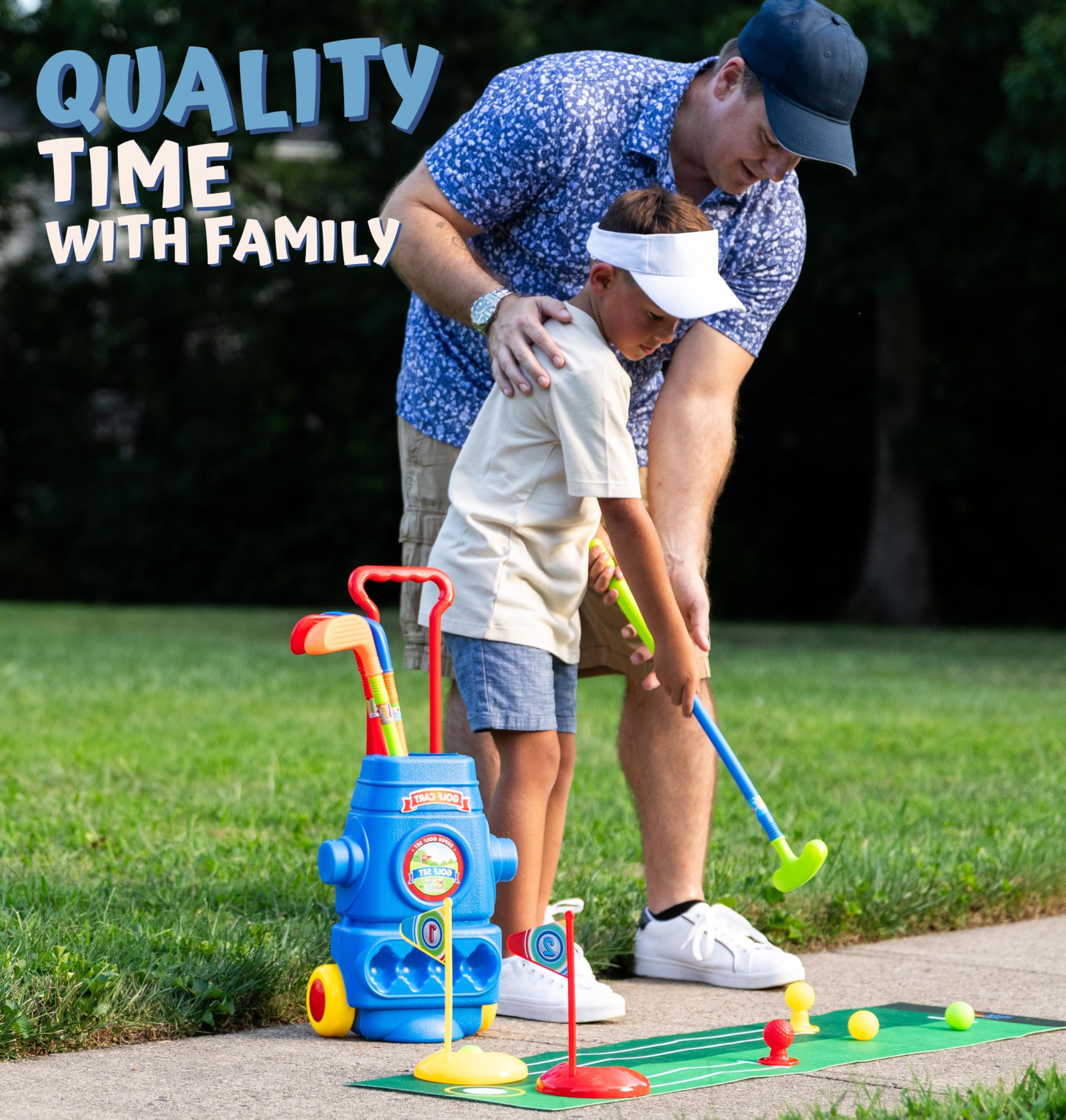 ToyVelt Toddler Golf Set - Kids Golf Clubs with 6 Balls, 4 Golf Sticks, 2 Practice Holes and a Putting Mat - Promotes Physical & Mental Development, Ideal Toddler and Kids Golf Set Gift for Boys 2-10