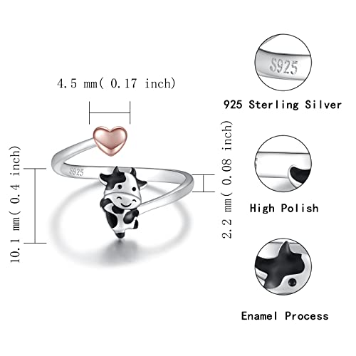 Dairy Cows Adjustable Ring 925 Sterling Silver Cow Jewelry Gifts for Cow Lovers Women