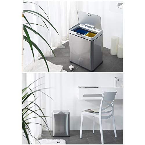 Kitchen Trash Can Metal Trash Can Stainless Steel Kitchen Intelligent Induction Automatic Classification Trash Can Household Double Barrel Kitchen Waste Dry and Wet Separation (Color : Gold)