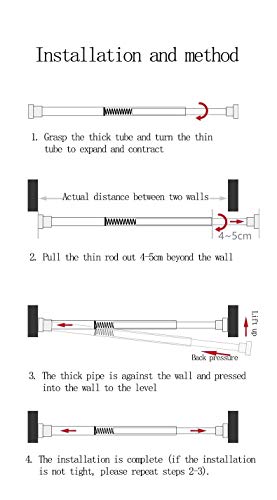 No Drilling 304 Stainless Steel Shower Curtain Pole 706,Double Spring Pressure Extendable Rail Hanging Pole 50-190cm (Size : 105-130cm) (Color : Black, Size : 5090cm)