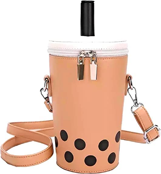 Ellie Dang Designs Cute Kawaii Bubble Milk Tea Shoulder Bag (Brown)