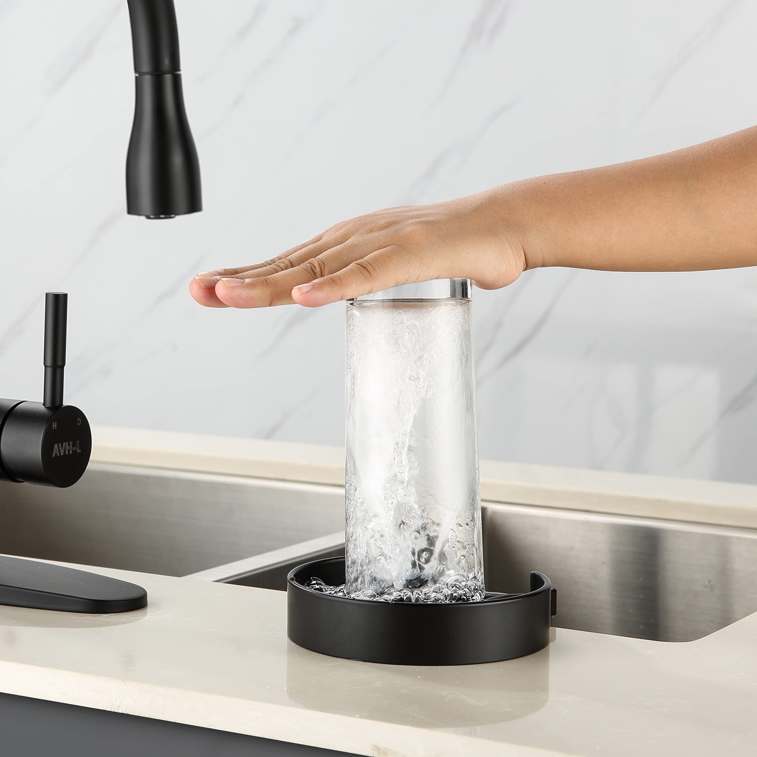 Glass Rinser For Kitchen Sink - Metal Cup Washer, Faucet Cup Rinser Cleaner Kitchen Sink Bottle Washer For Bar, Matte Black