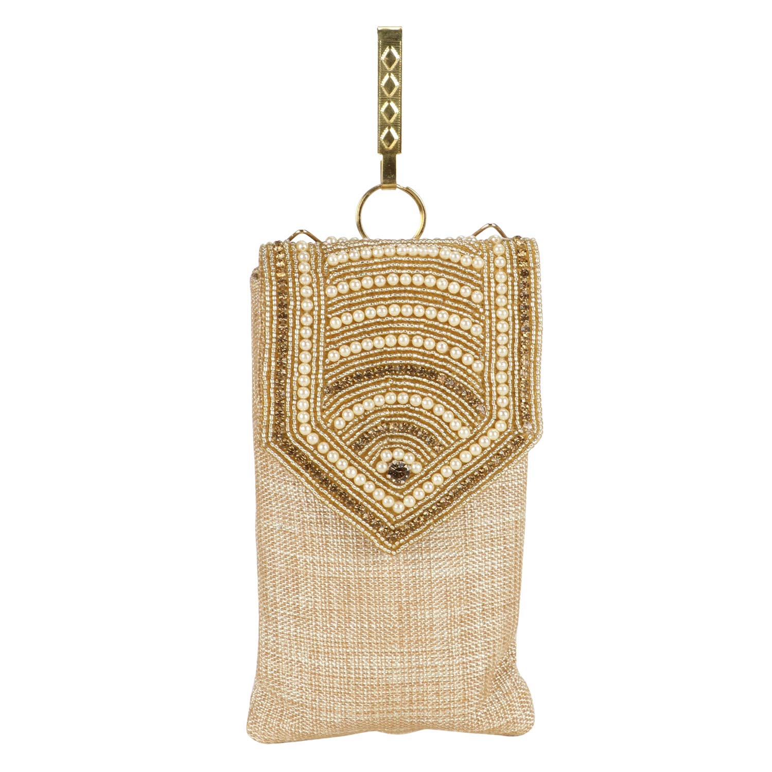 Suman Enterprises Pearl Clutch Silk Saree Clutch Mobile Pouch Waist Clip Ladies Purse Gift For Women & Girls (Golden)