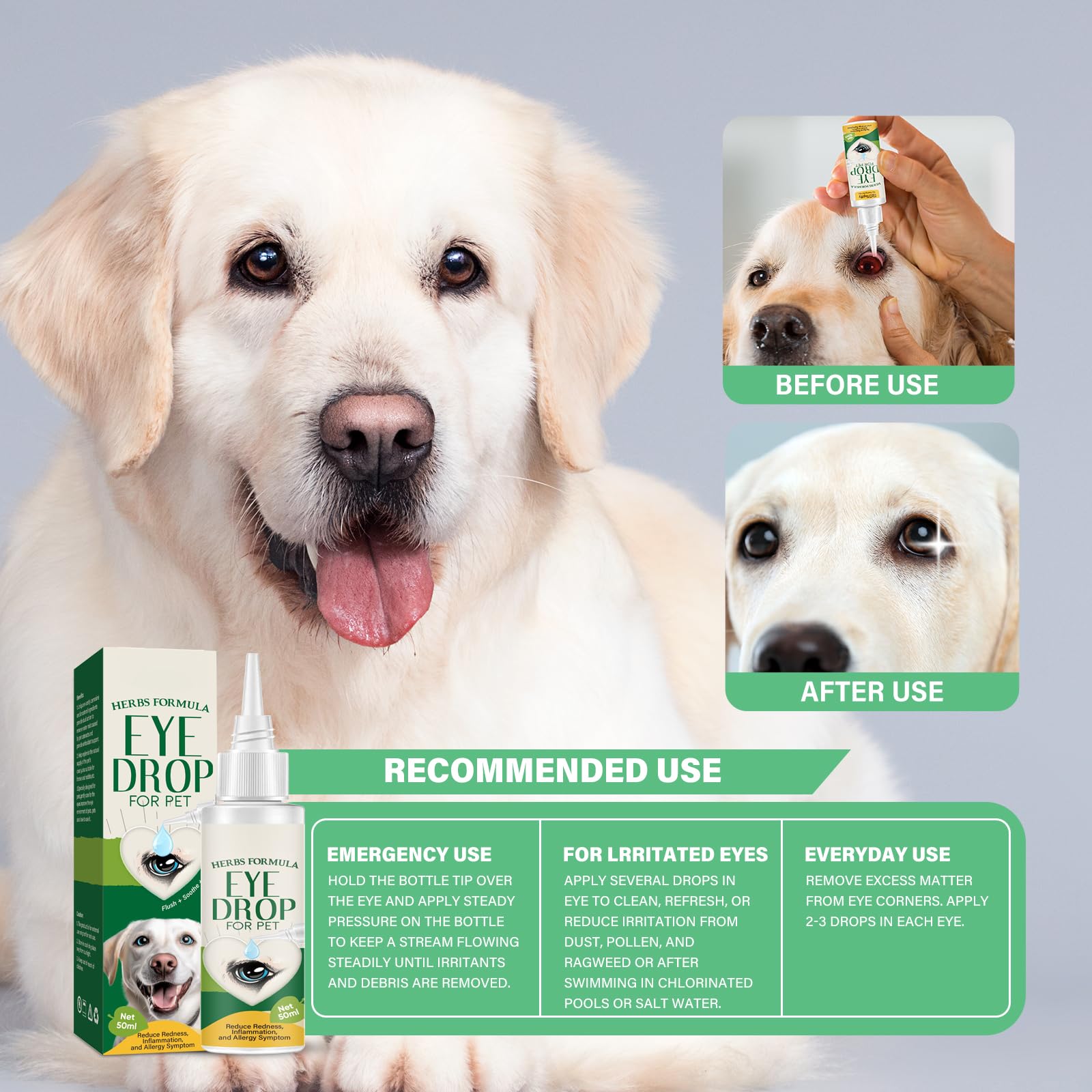 JUSTSWAG Dog Eye Drops, Effective Dog Eye Drops for Dogs, Infection Treatment- Relieve Pink Eyes and Allergy Symptoms, Improve Dryness