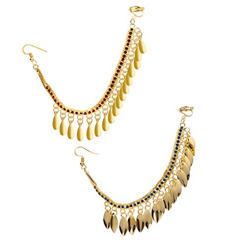 COLORFUL BLING 2Pcs Waterdrop Star Leaf Fake Nose Rings with Tassel Chain Non Piercing Clip On Nose Septum Ring to Ear Studs Crystal Body Jewelry-A Hook Waterdrop