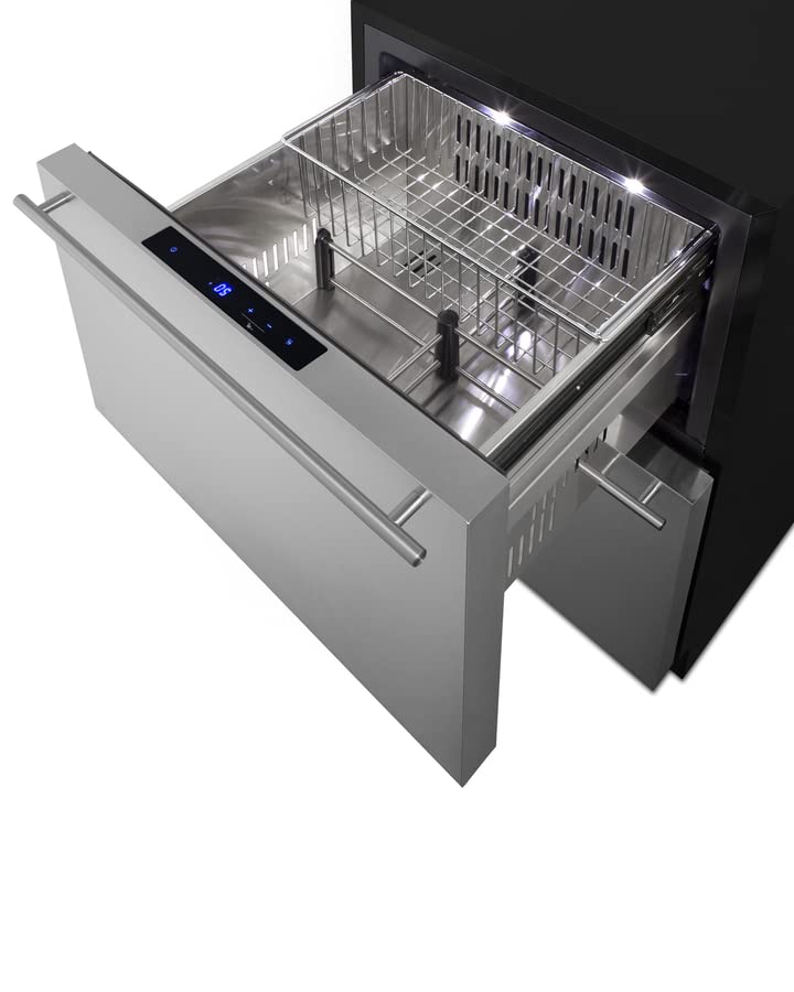 Summit Appliance ADFD243OS 24" Wide Outdoor 2-Drawer All-Freezer, Stainless Steel/Panel-Ready Door, Black Cabinet, Frost-Free, ADA Compliant
