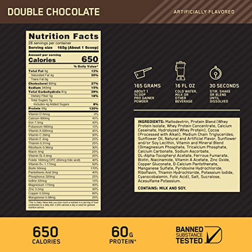 Optimum Nutrition GS Pro Gainers Weight Gainer Protein Powder,Vitamin C and Zinc for Immune Support, Double Rich Chocolate, 10.19 Pounds (Packaging May Vary)