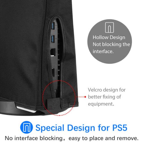 Dust Cover For PS5 Console, Oxford Fabric Anti-Scratch Waterproof Dust Guard With Back Cable Port For SONY Playstation 5 Console Digital & Disk Version Accessories (Black)