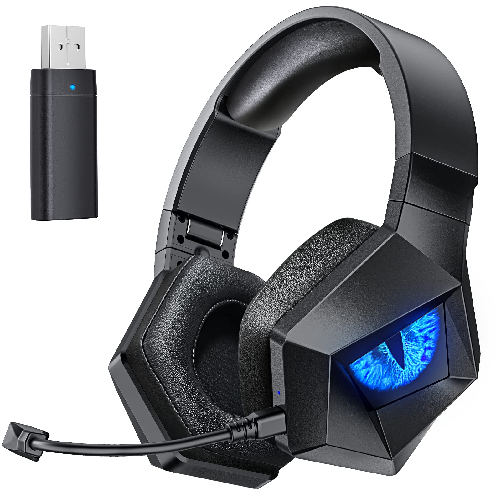 EasySMX Wireless Gaming Headset, 2.4G Wireless Headset with Surround Sound for Xbox One S/X,PS4 PS3 PC Laptop, Rechargeable Gaming Headset (Black Blue)