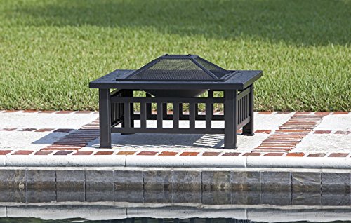Fire Sense 62249 Fire Pit Stonemont Wood Burning Lightweight Portable Outdoor Firepit Backyard Fireplace for Camping Bonfire Included Screen Lift Tool - Square - Black