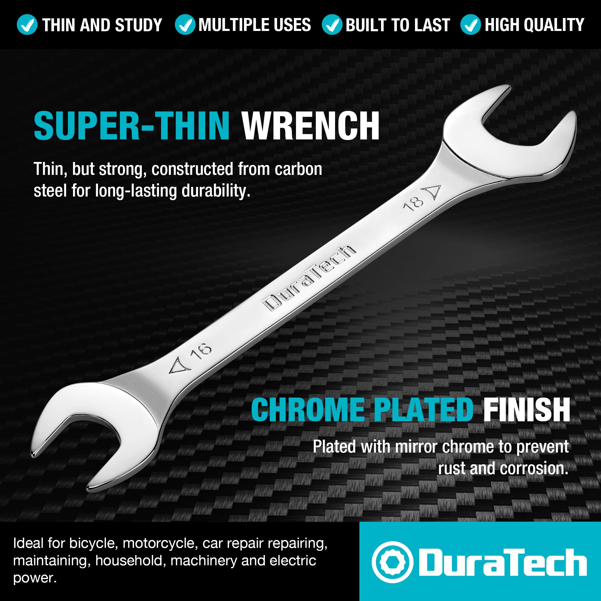 DURATECH 16 mm x 18 mm Super-Thin Open End Wrench, Metric