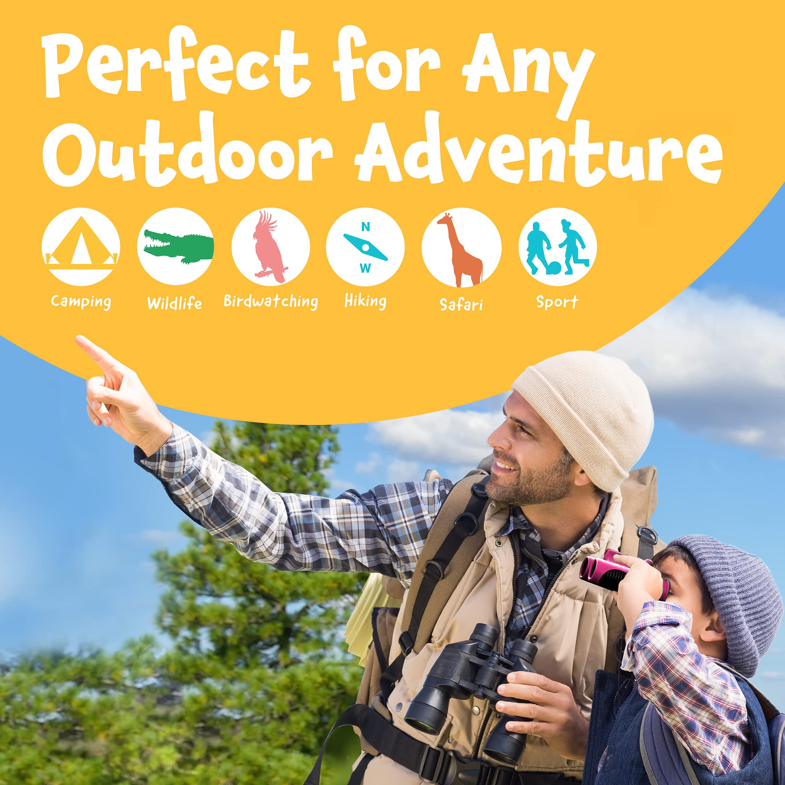 Think Peak - Binoculars for Kids Ages 4-8 - Outdoor Sports - Educational Adventure - 8x21 Compact - Nature Exploration Bird Watching - Pink