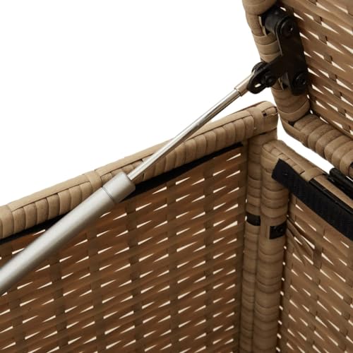 GOLINPEILO 74.8 Gal Outdoor Storage Box, Patio Rattan Deck Box, Wicker Storage Bin Deck Box, Poly Rattan Patio Storage Chest with Hinged Lid for Cushions, Pillows, 47.2"x19.7"x22" Mix Beige