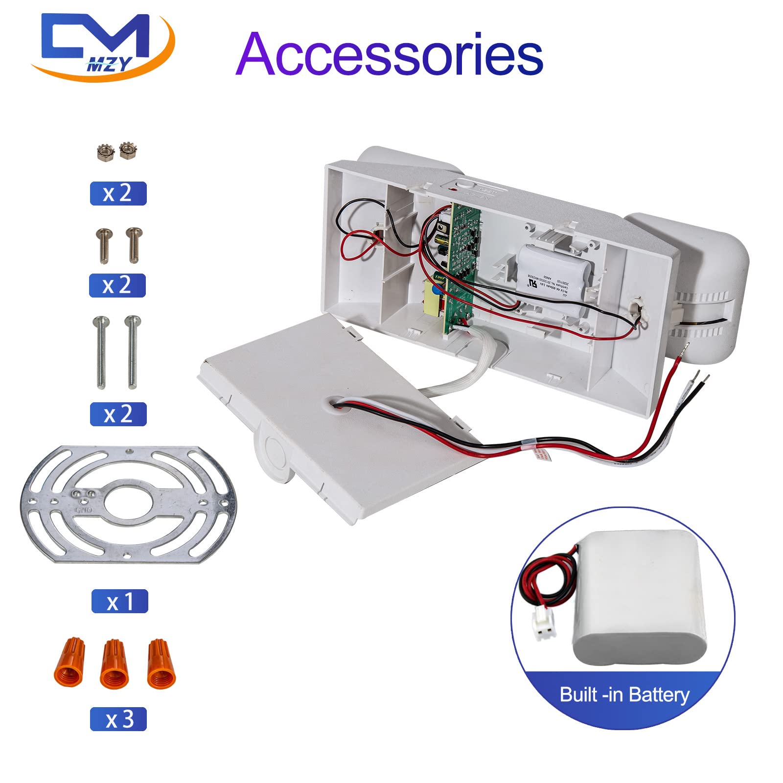 CM MZY Emergency Lights with Battery Backup,Commercial Emergency Light,Two Adjustable LED Light Head Emergency Lighting Fixtures,120-277V AC, UL Certified,2PCS
