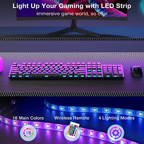 Mr IRONSTONE Gaming Desk with Led Lights &Power Outlet, L Shaped Computer Corner Desk with Cup Holder & Headphone Hook, Carbon Fiber Home Office Desks with Large Monitor Stand, Graphite Black, 50''