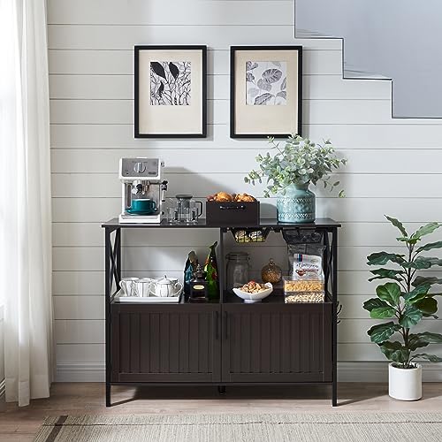 Lovitgo Buffet Cabinet with Coffee Station Organizer, Farmhouse Coffee Bar Cabinet with Adjustable Shelves, Wooden Sideboard, Kitchen Buffet Furniture for Kitchen Dinning Room Living Room Hallway