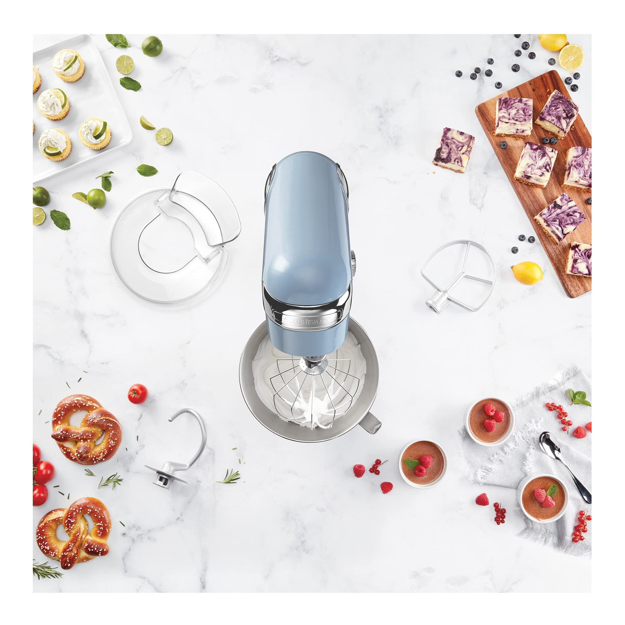 Cuisinart Stand Mixer, 12 Speed, 5.5 Quart Stainless Steel Bowl, Chef’s Whisk, Mixing Paddle, Dough Hook, Splash Guard w/ Pour Spout, Frosted Blue, SM-50BLU,Arctic Blue