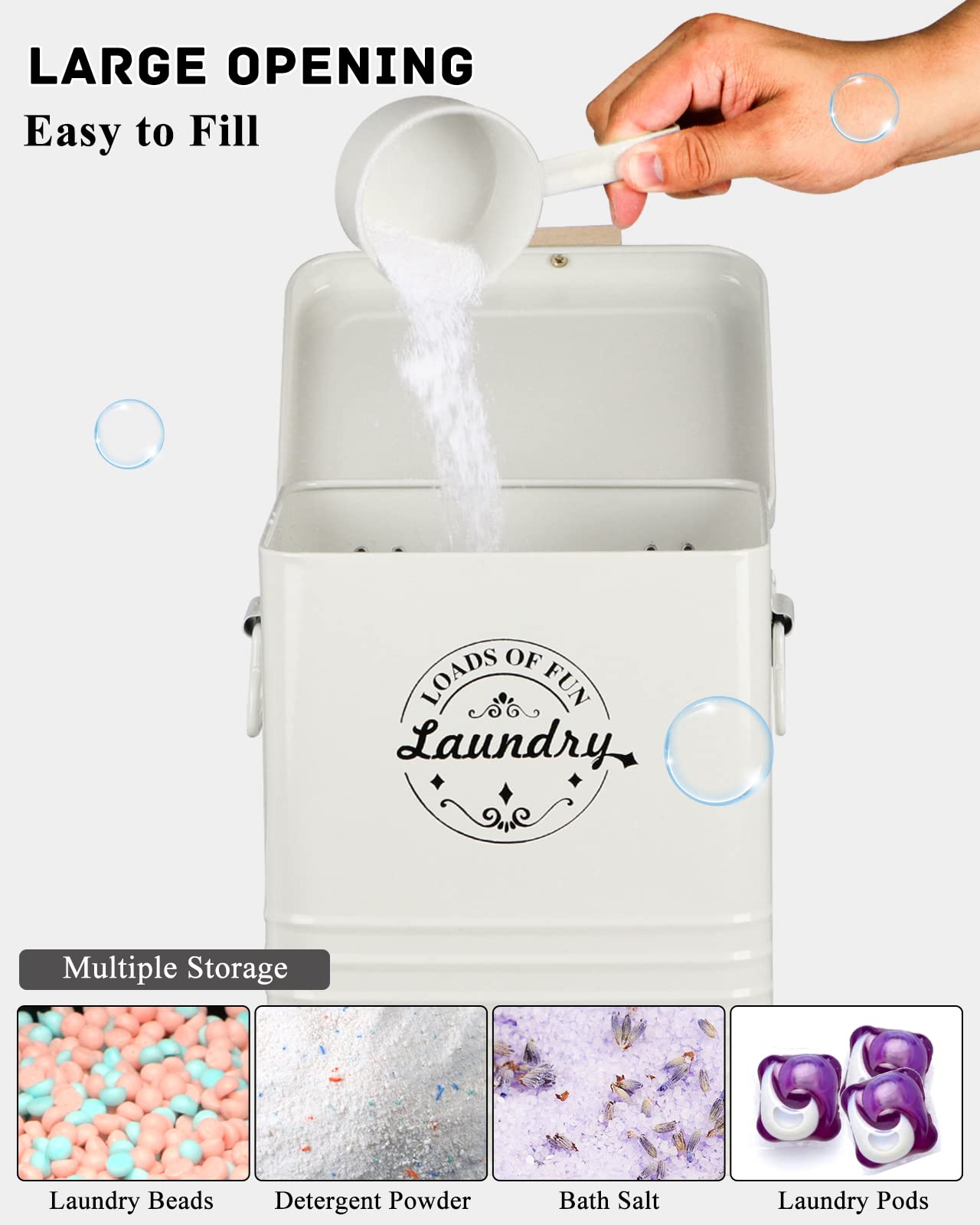 Laundry Detergent Powder Container Dispenser Holder for Laundry Room Organization. Metal Laundry Soap Dispenser with Scoop and Lid. Modern Farmhouse Laundry Room Decor and Accessories (Cream)