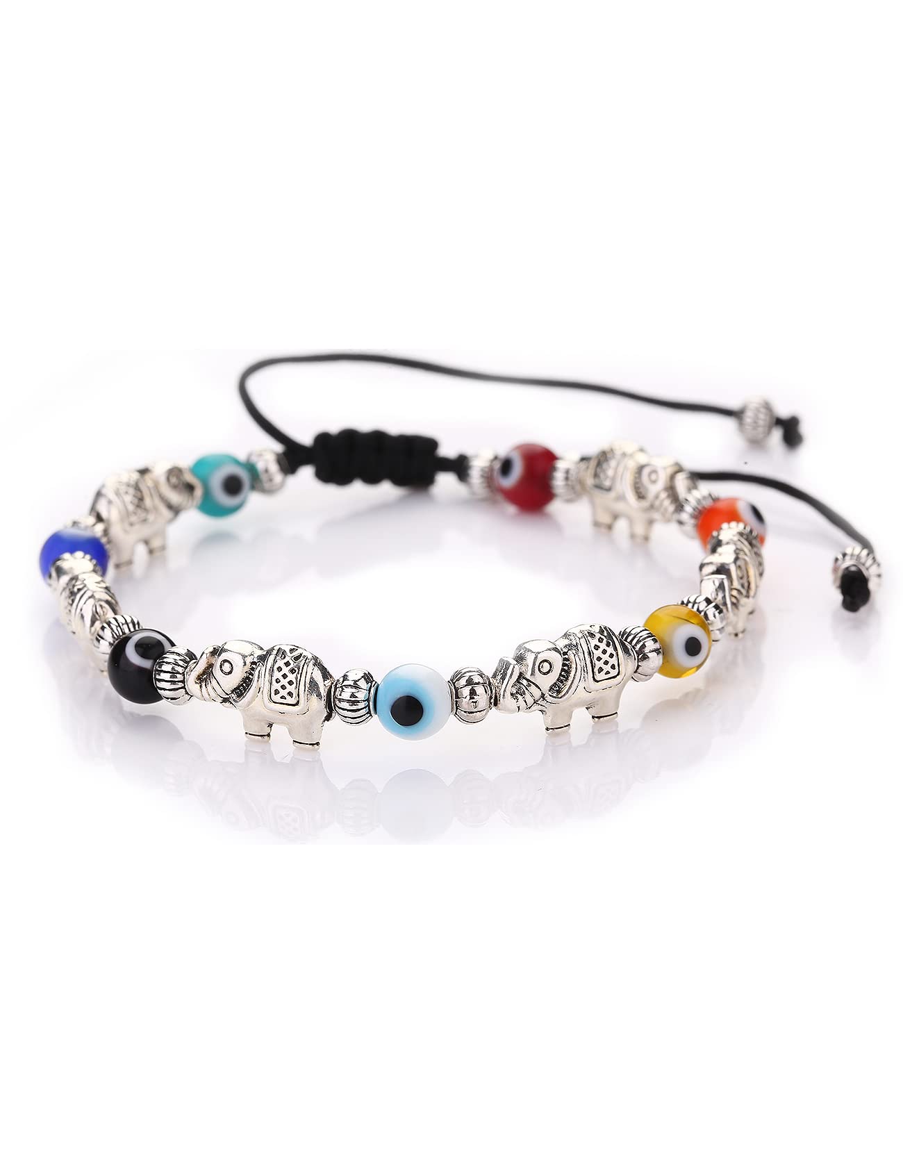 Elephant Bracelet For Women - Color Beaded Evil Eye Bracelet For Girl- Good Luck Adjustable String Beads Bracelet