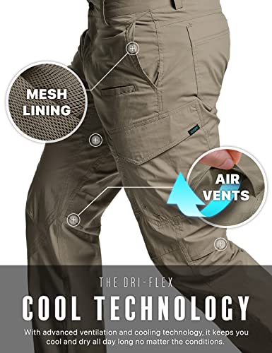 CQR Men's Cool Dry Tactical Pants, Water Resistant Outdoor Pants, Lightweight Stretch Cargo/Straight Work Hiking Pants, Runyon Cargo Tan, 32W x 34L