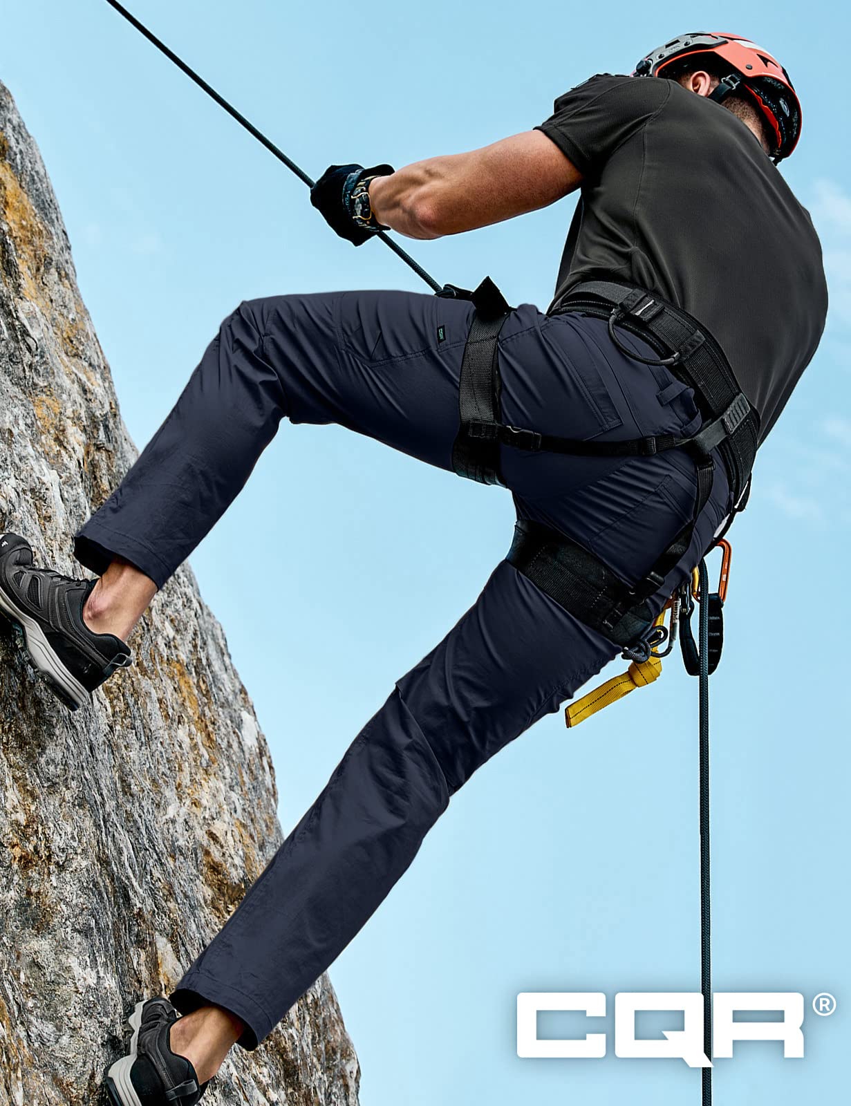 CQR Men's Cool Dry Tactical Pants, Water Resistant Outdoor Pants, Lightweight Stretch Cargo/Straight Work Hiking Pants, Runyon Cargo Navy, 34W x 30L