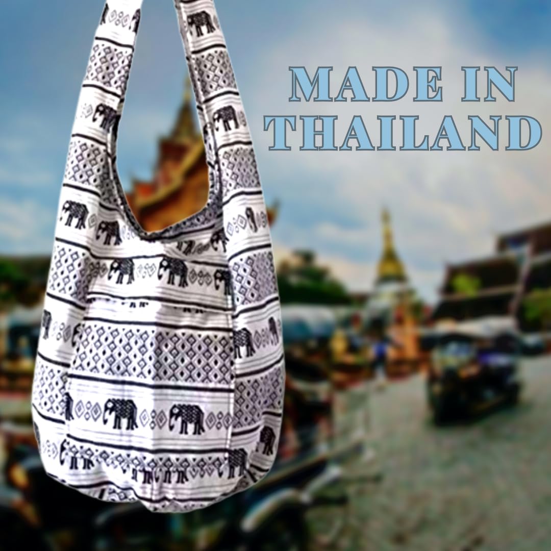 Elephant shoulder bag, satchel bag, local fabric, Black and White
